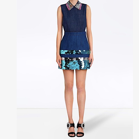 Miu Miu | Skirts | Miu Miu Sequin Embroidered Denim Skirt In Blue ...